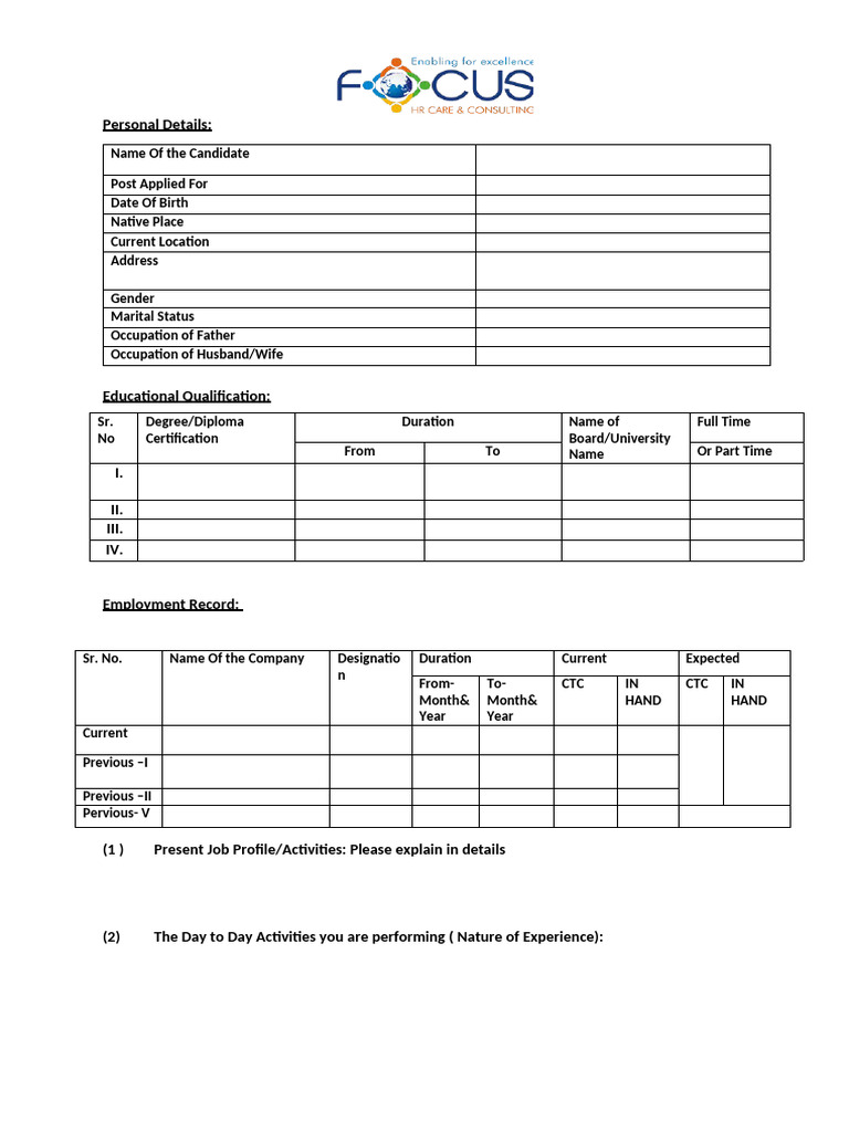 Blank Candidate Form B | PDF