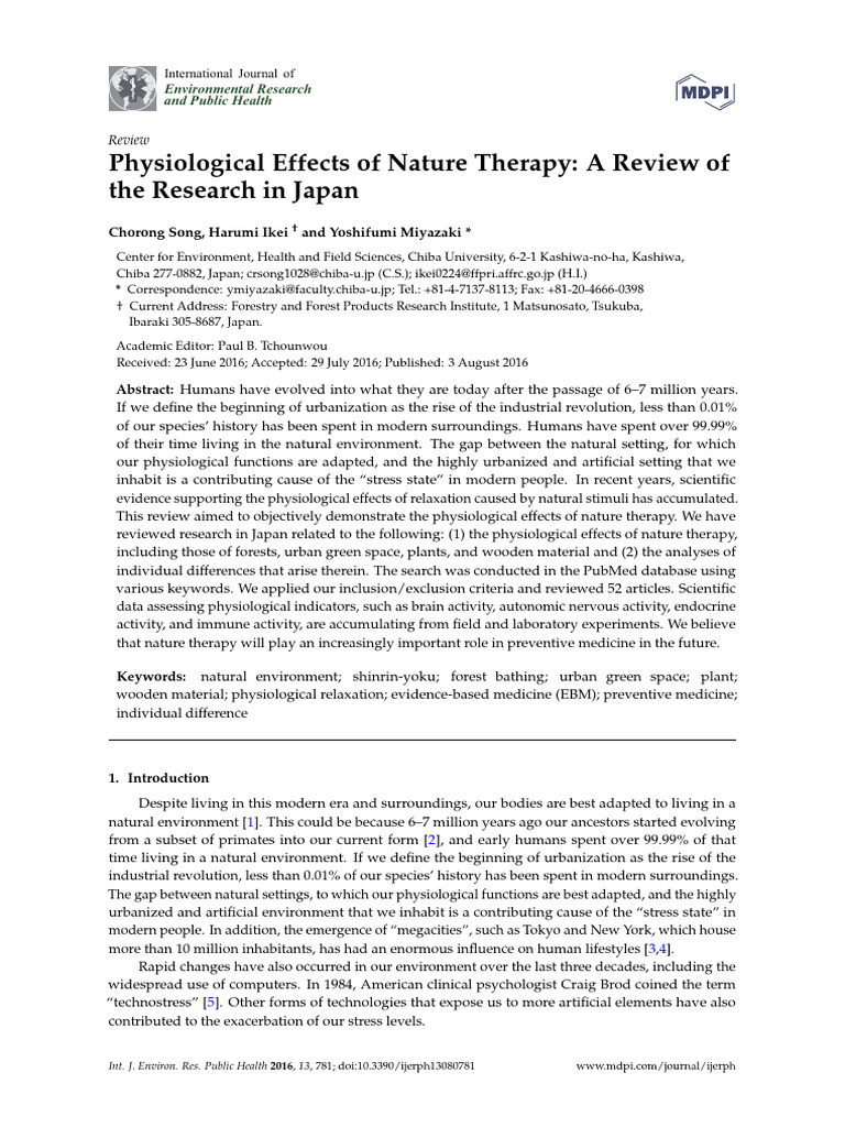 Physiological Effects of Nature Therapy: A Review of The Research in ...