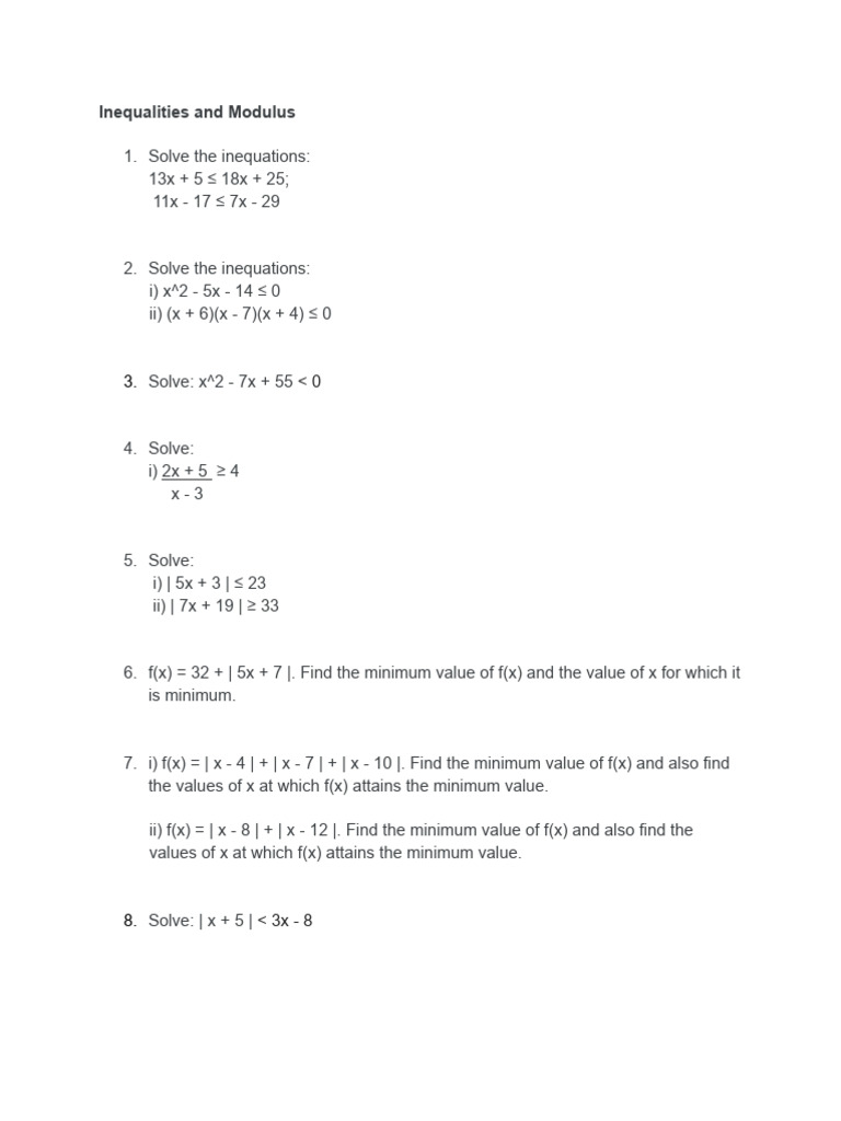 Inequalities and Modulus - Handout | PDF