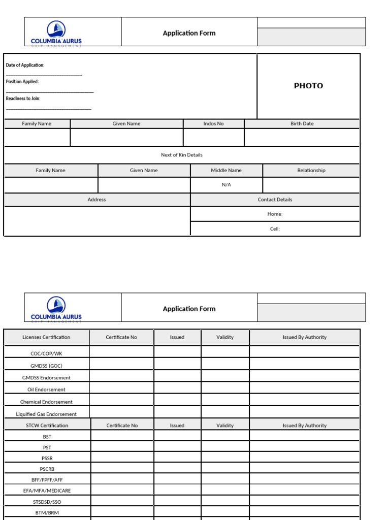 CSM STCW & Other Details Forms | PDF