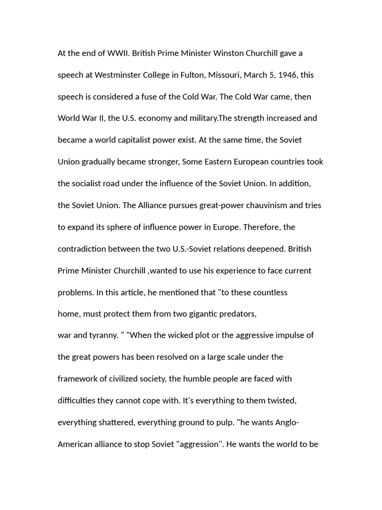 Churchill's 1946 Cold War Speech Analysis | PDF