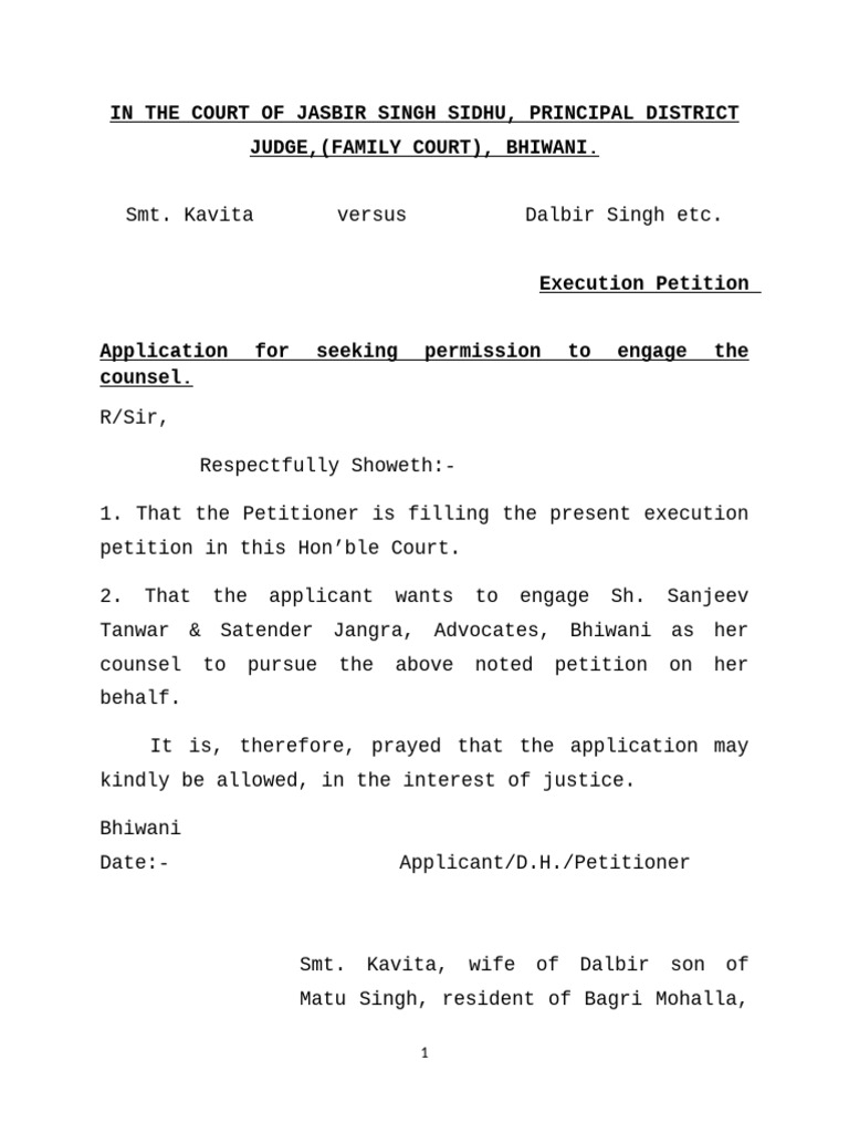 Execution Petition in Family Court | PDF | Affidavit | Justice