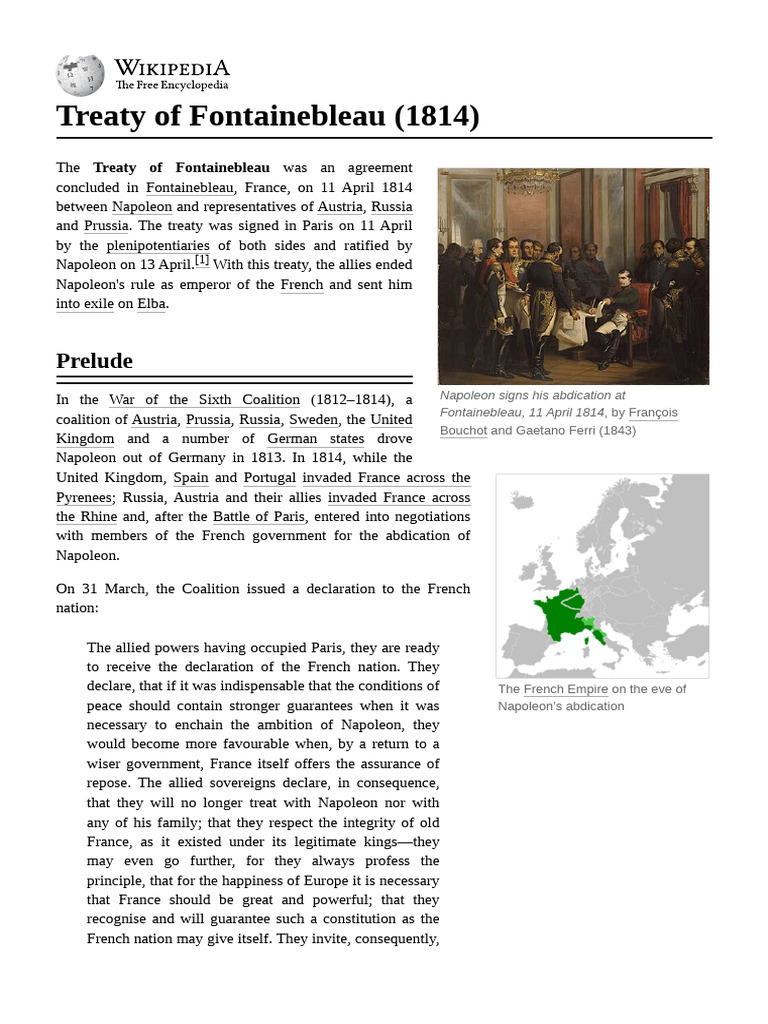 Treaty of Fontainebleau (1814) | PDF | First French Empire | Napoleon