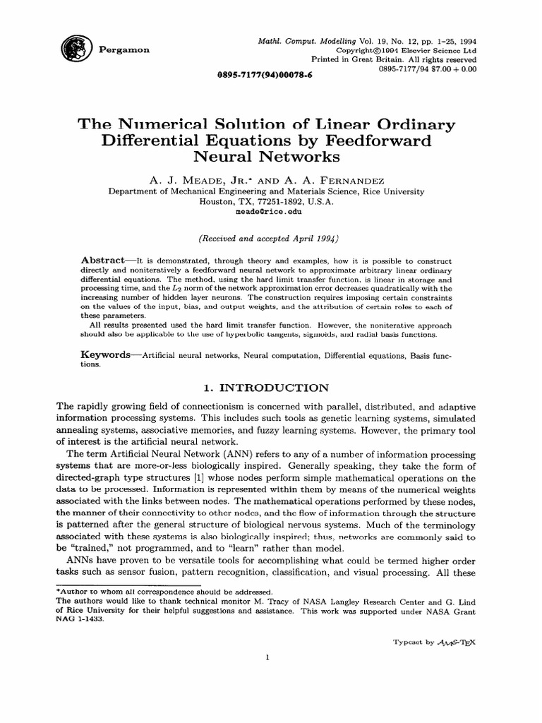 The Numerical Solution of Linear Ordinary Differential Equations by Feedforward Neural Networks ...