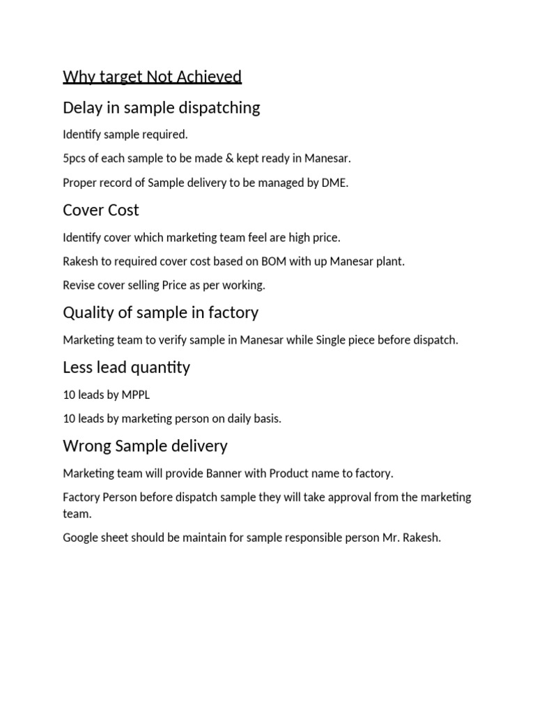 Why Target Not Achieved | PDF