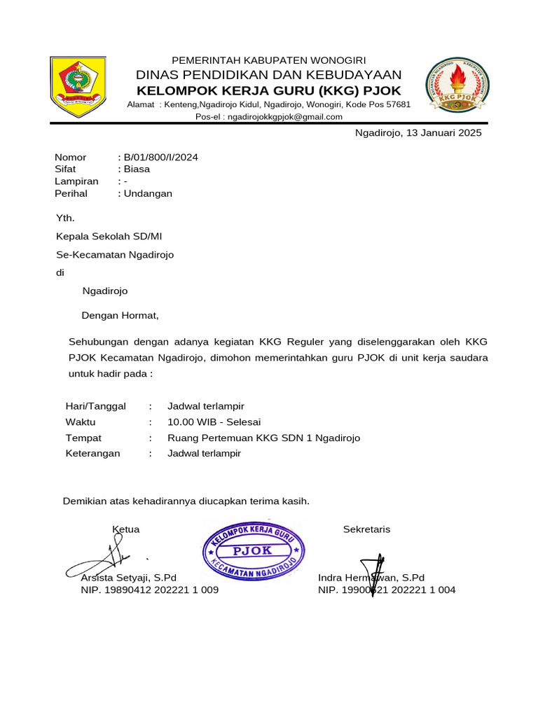 Undangan KKG PJOK Ngadirojo 2025 | PDF