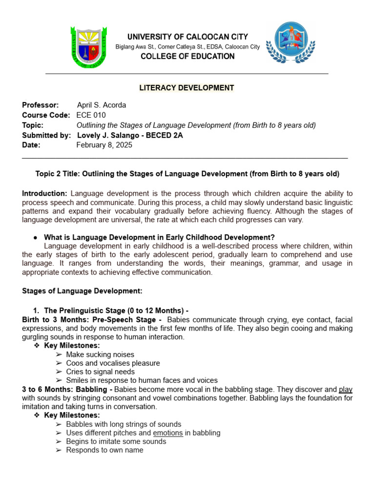 OUTLINE FOR ECE 010.docx | PDF | Language Development | Language Acquisition