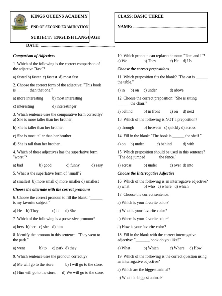 Basic Three Second Term Examination | PDF | Ghana | Adverb