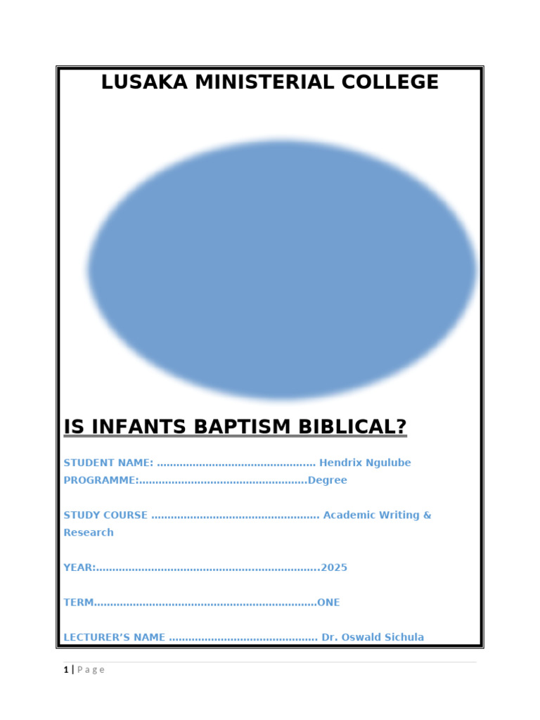 Assignment On Infant Baptism (Academic Writting & Research) | PDF ...