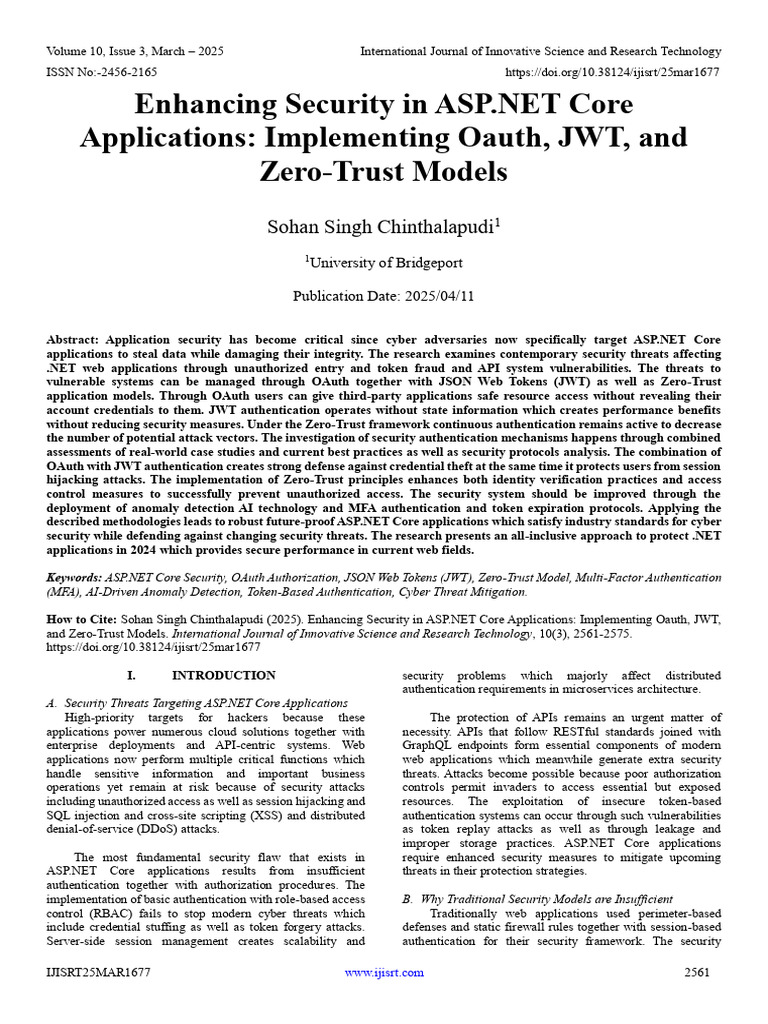 Enhancing Security In Asp Net Core Applications Implementing Oauth Jwt And Zero Trust