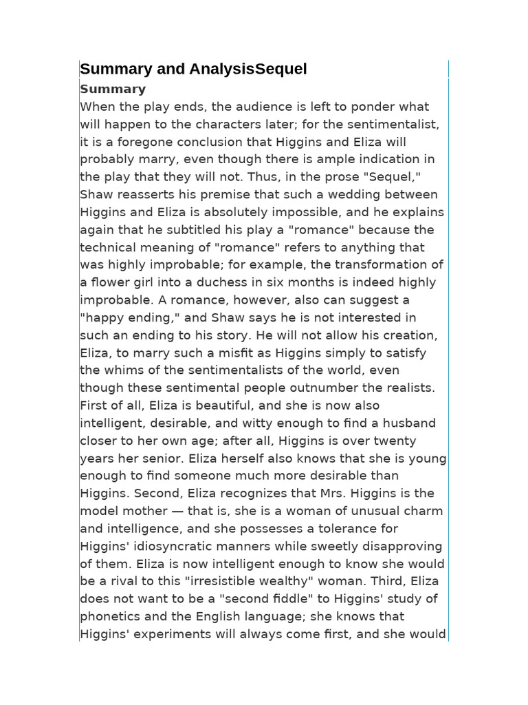 Summary and Analysis Sequel | PDF