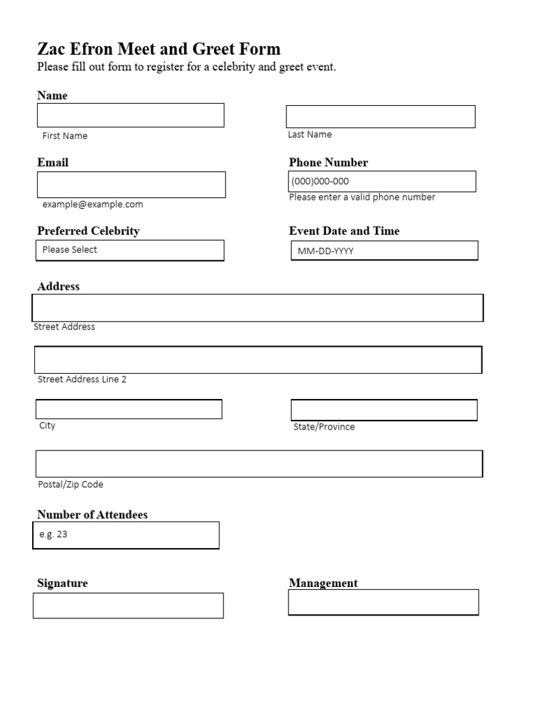 Zac Efron Meet and Greet Registration | PDF