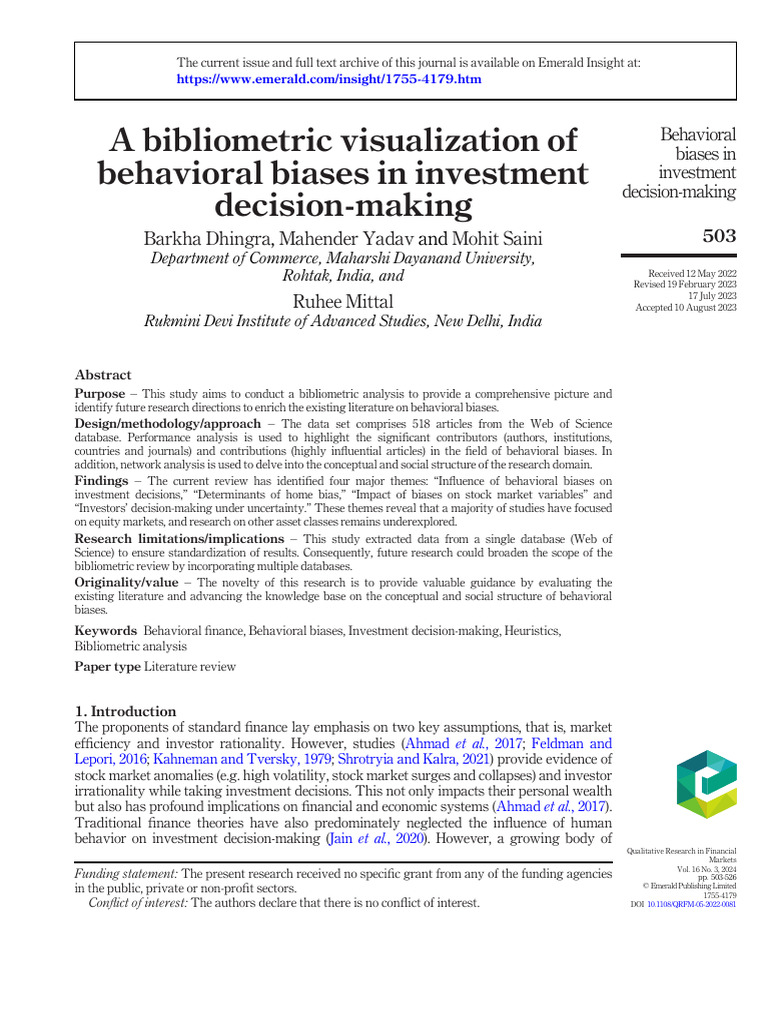 A Bibliometric Visualization of Behavioral Biases in Investment ...