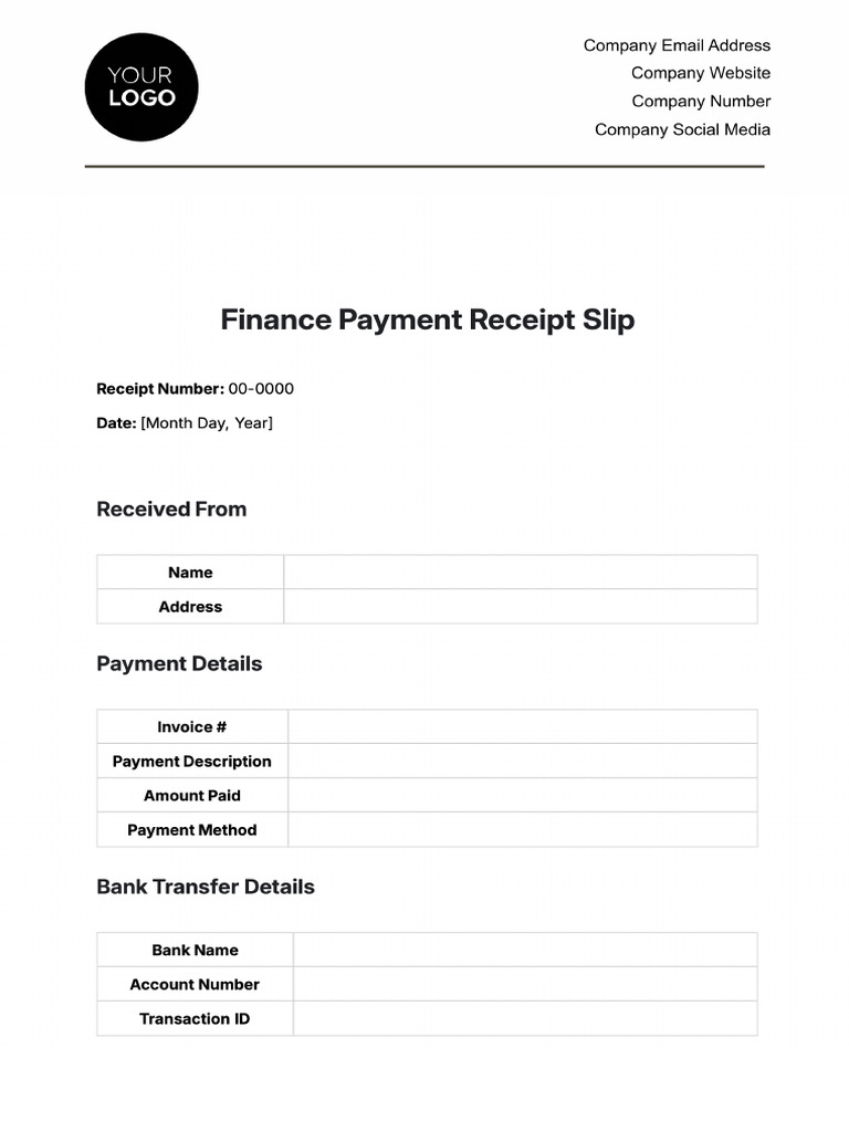 Finance Payment Receipt Slip Template | PDF
