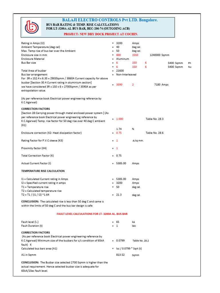 Bec-206-74 Busbar Calculation R0 | PDF | Thermodynamics | Electrical ...