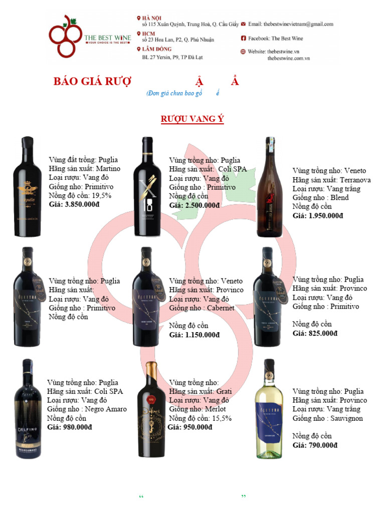 Bảng Giá The Best Wine 10-2023 . | PDF