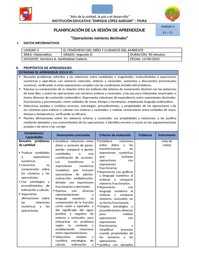 Sesión 1-C1-U3-MAT2 ELA 2023 | PDF | Decimal