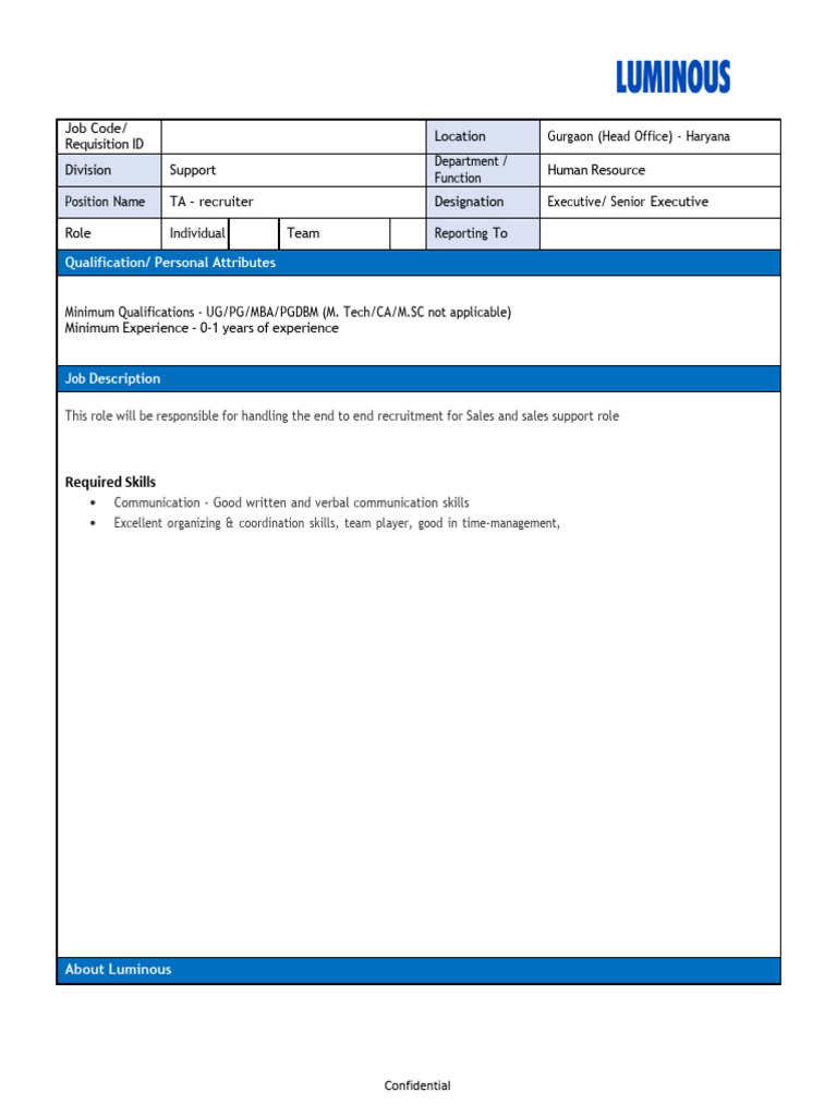 HR Recruiter - JD Luminous | PDF | Business | Social Psychology