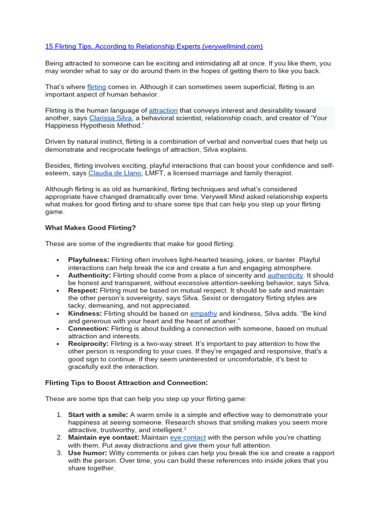 15-Flirting Tips-3BS-2024 | PDF | Body Language | Flirting