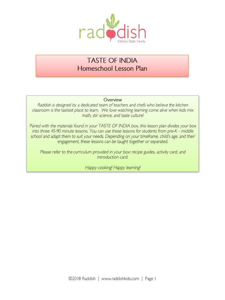 56 Taste of India Lesson Plan | PDF