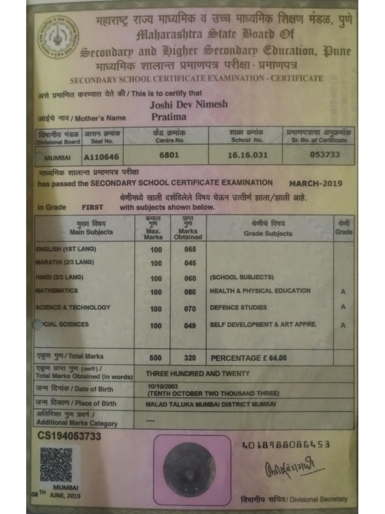 10 TH Marksheet | PDF
