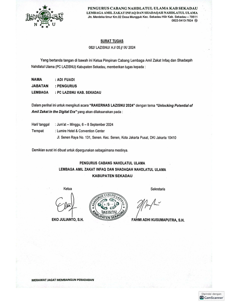 Surat Tugas Lazisnu Sekadau | PDF