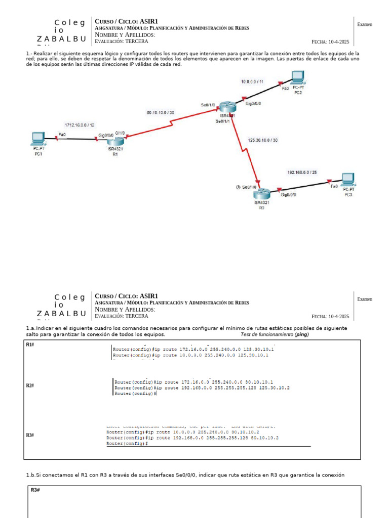 Examen 3ev CISCO Tipo | PDF | Dirección IP | Enrutador (Computación)