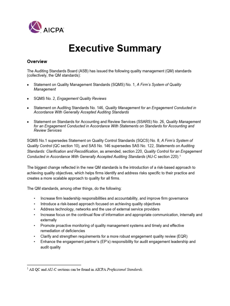 Executive-summary-SQMS-1-2-SAS-146 | PDF | Audit | Risk