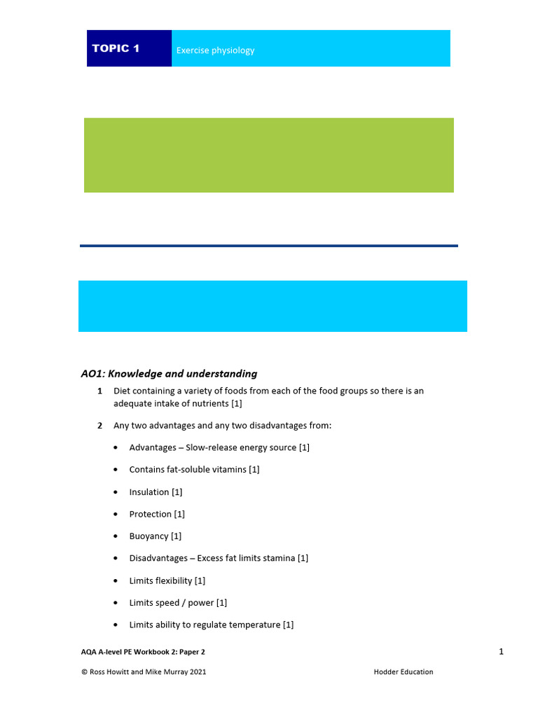 WORKBOOK ANSWERS AQA A-Level PE Workbook 2: Paper 2 | PDF | Force | Angular Momentum
