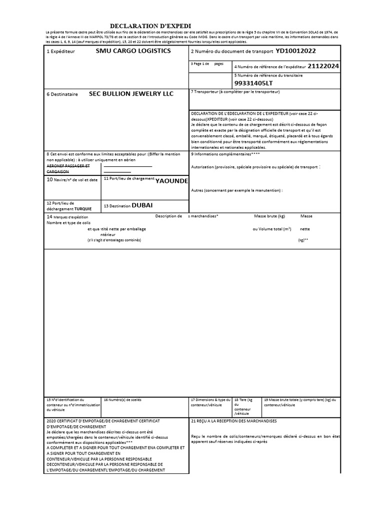 Declaration Douane | PDF | Transport