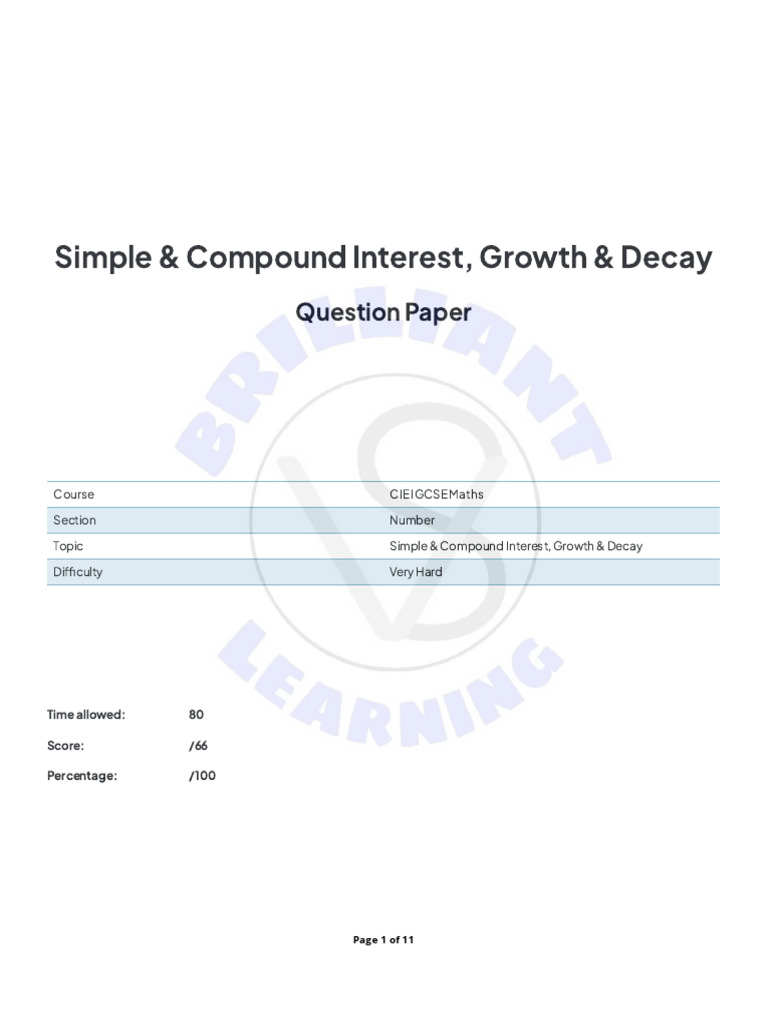 Simple Compoundinterest Growth Decay Very Hard | PDF | Interest ...