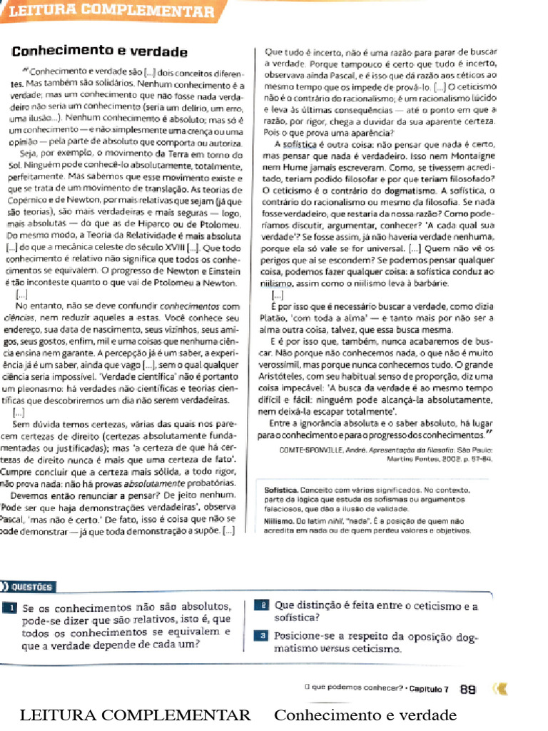 Conhecimento e Verdade: Ceticismo vs. Sofística | PDF | Conhecimento | Verdade