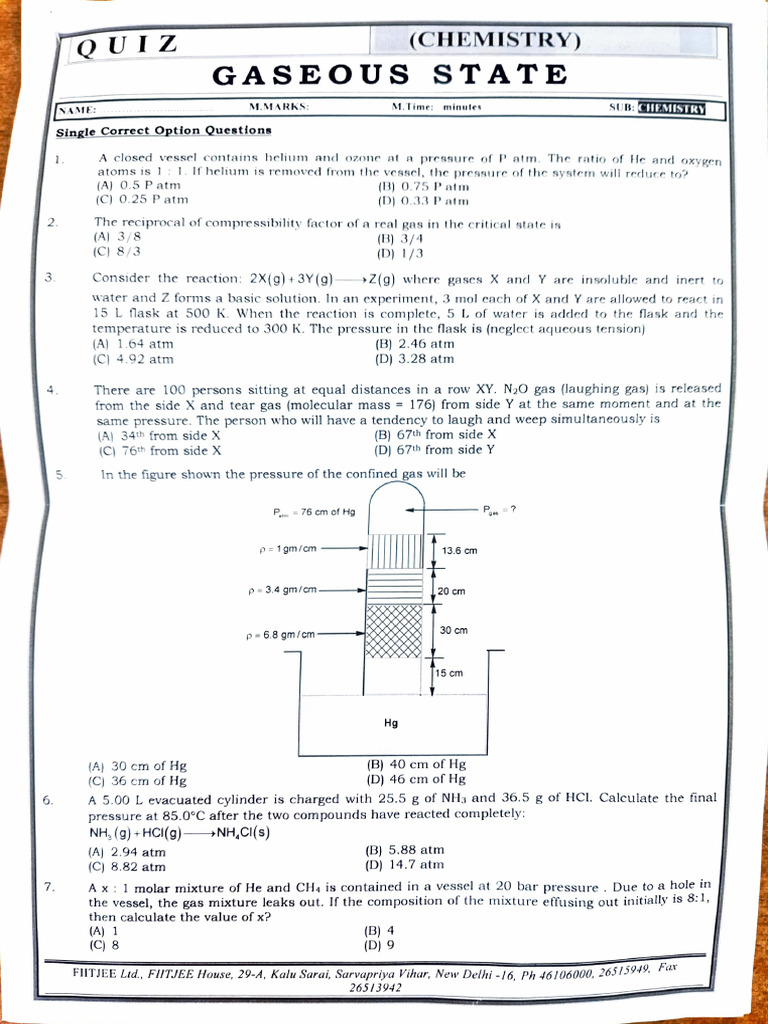 Gaseous State Quiz Questions & Answers | PDF | Gases | Temperature
