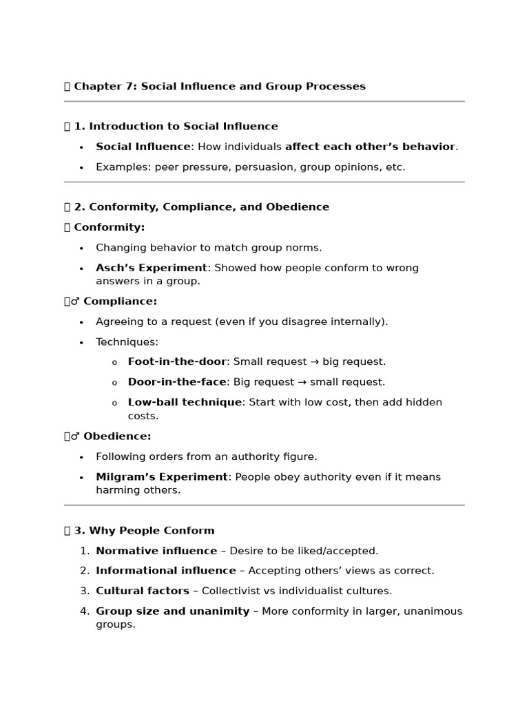 ? Chapter 7 Social Influence and Group Processes | PDF