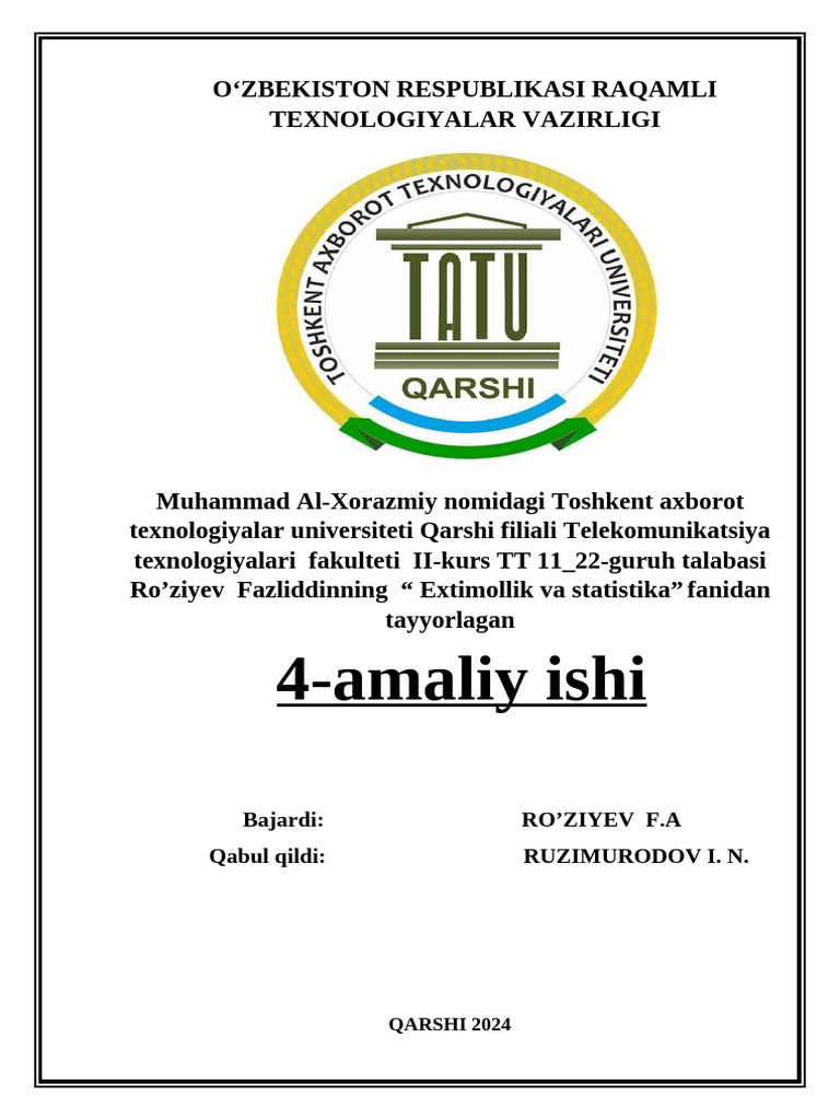 Extimollik Va Statistika 4-Amaliy | PDF
