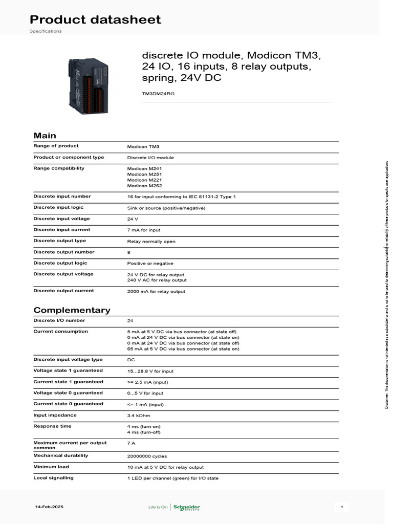 Schneider Electric - Modicon-TM3 - TM3DM24RG | PDF | Programmable Logic Controller | Relay