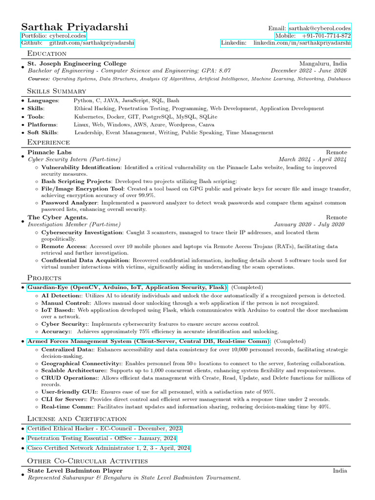 Cybersecurity Intern Profile: Sarthak Priyadarshi | PDF | Computer ...