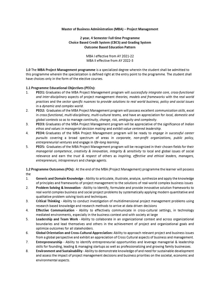 MBA Project Management 2021 Pattern Final - 10042021 | PDF | Project ...