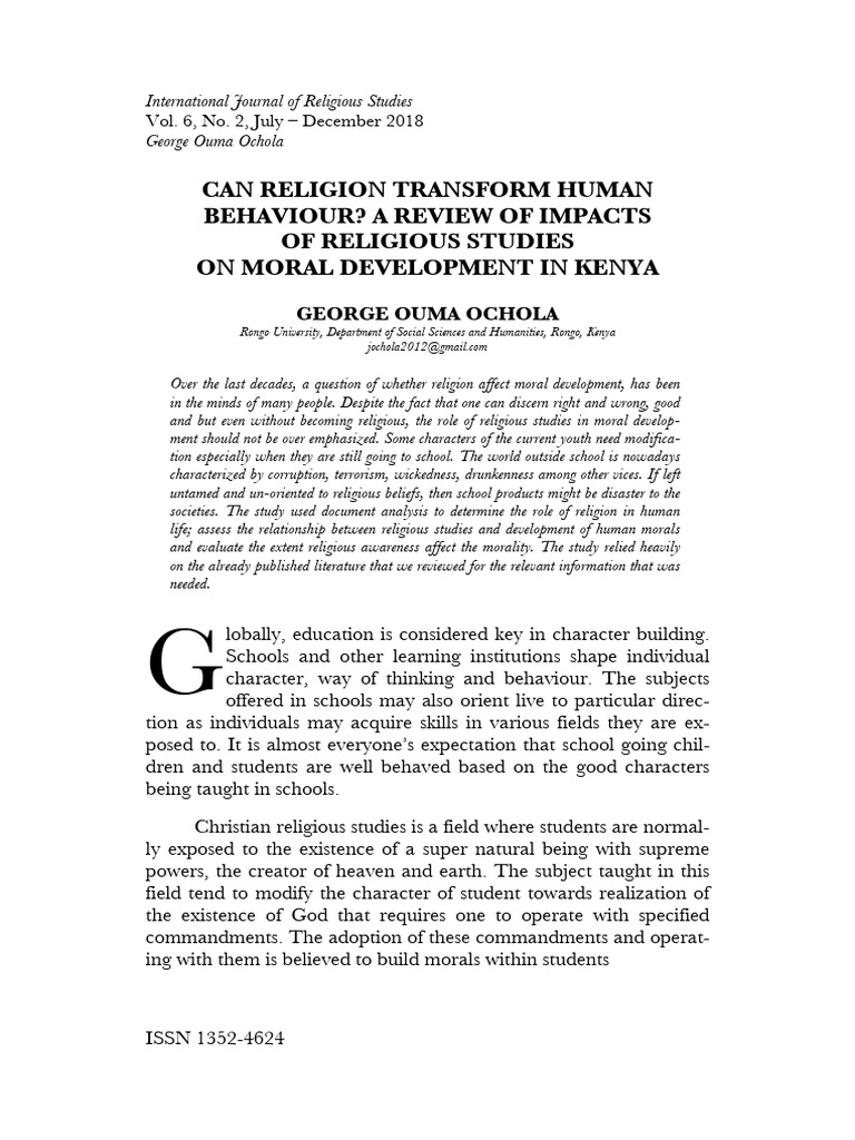 Religion's Role in Kenya's Moral Development | PDF | Morality | Theory