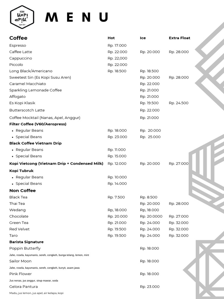 Menu Feb 2025 | PDF | Coffee | Foods