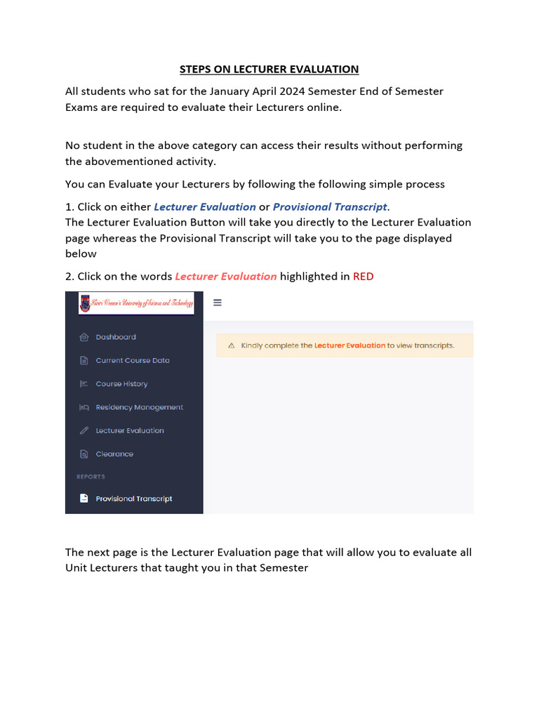 Steps on Lecturer Evaluation | PDF