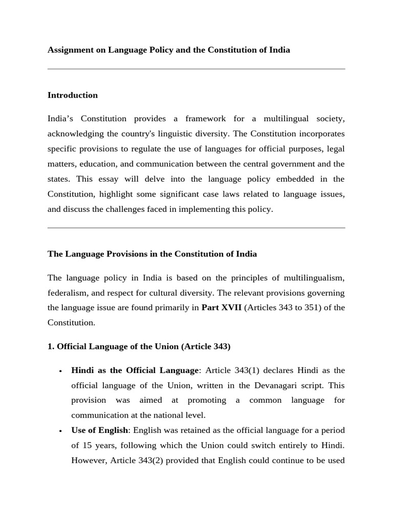 Language Policy in India's Constitution | PDF | Languages Of India ...