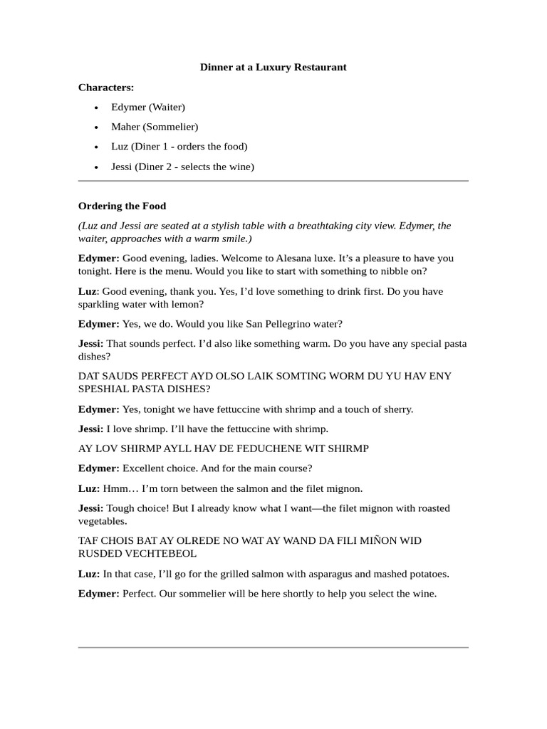 Luxury Restaurant Dining Experience | PDF | Foods | Cooking