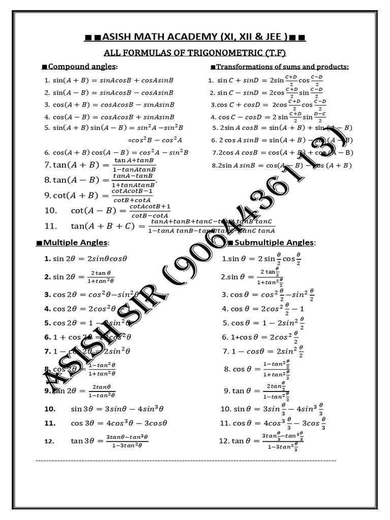 ALL FORMULAS OF TRIGONOMETRIC | PDF