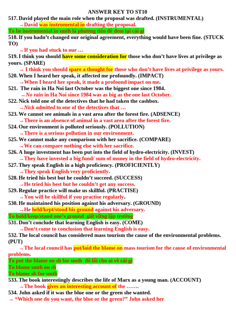 Sentence Transformation 10 Key | PDF