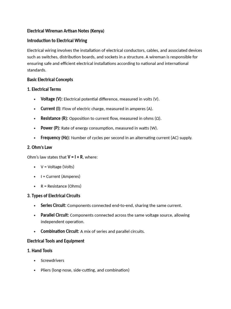 Electrical Wireman Artisan Notes | PDF | Electrical Wiring ...