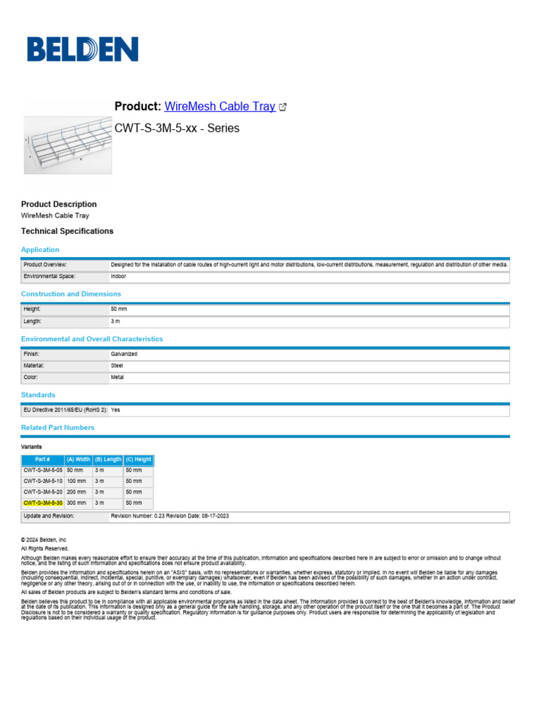 WireMesh Cable Tray Specifications | PDF | Information | Specification ...