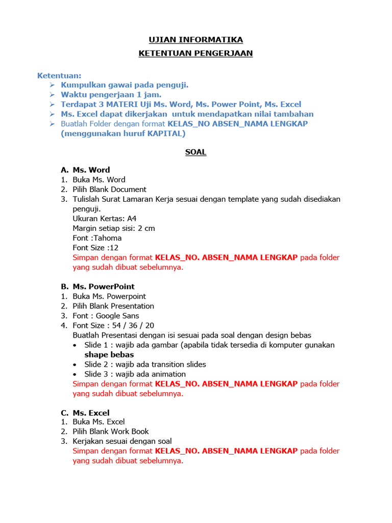 SOAL UJIAN PRAKTEK INFORMATIKA 2024-2025 Rev 1 | PDF