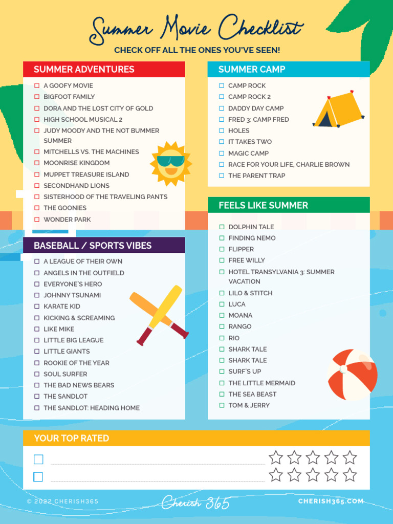 Summer Adventures Summer Camp: Check Off All The Ones You'Ve Seen! | PDF