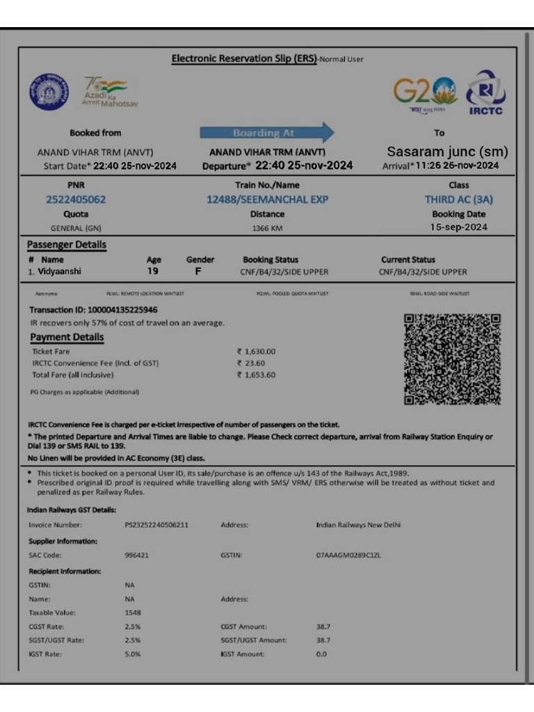 Anvt To Sasaram (E-Booking) | PDF